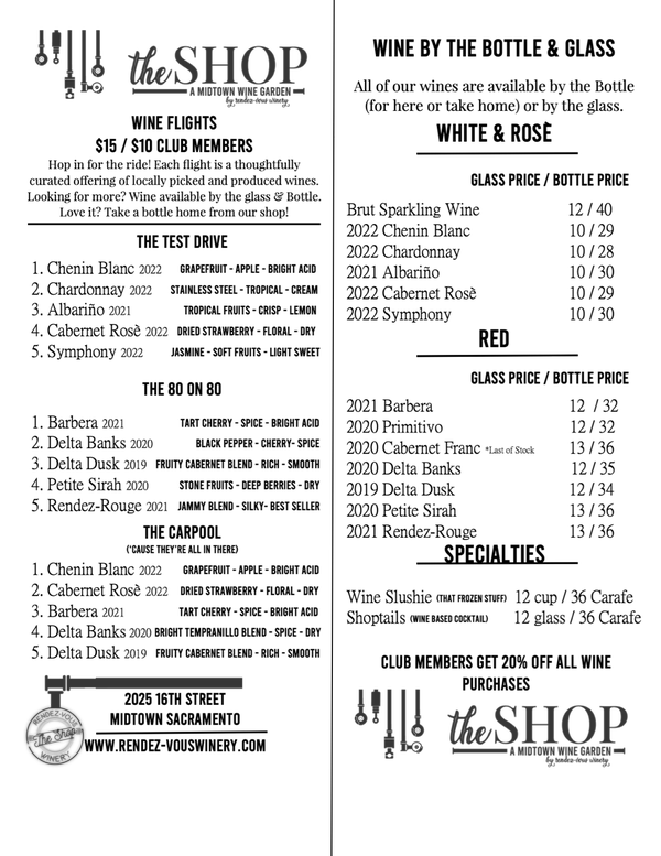 Rendez vous Winery - Tasting Menus - Snack Menu