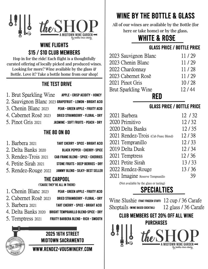 Rendez vous Winery - Tasting Menus - Snack Menu